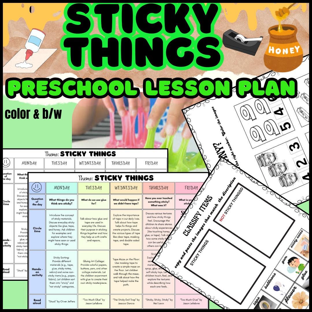 STICKY THINGS- Preschool Weekly Lesson Plan - Etsy