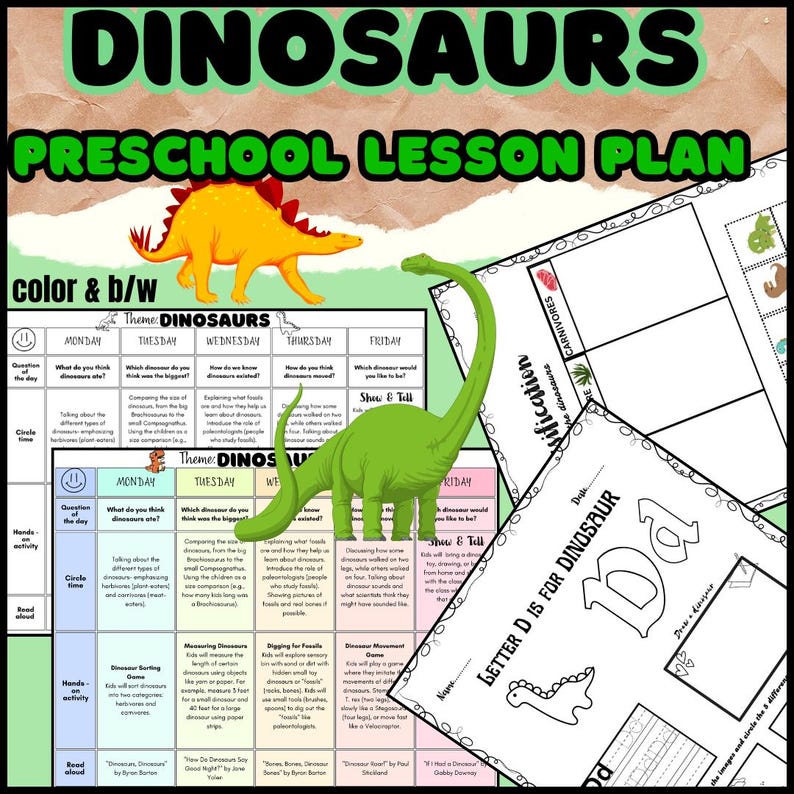 DINOSAURS- Preschool Weekly Lesson Plan - Etsy