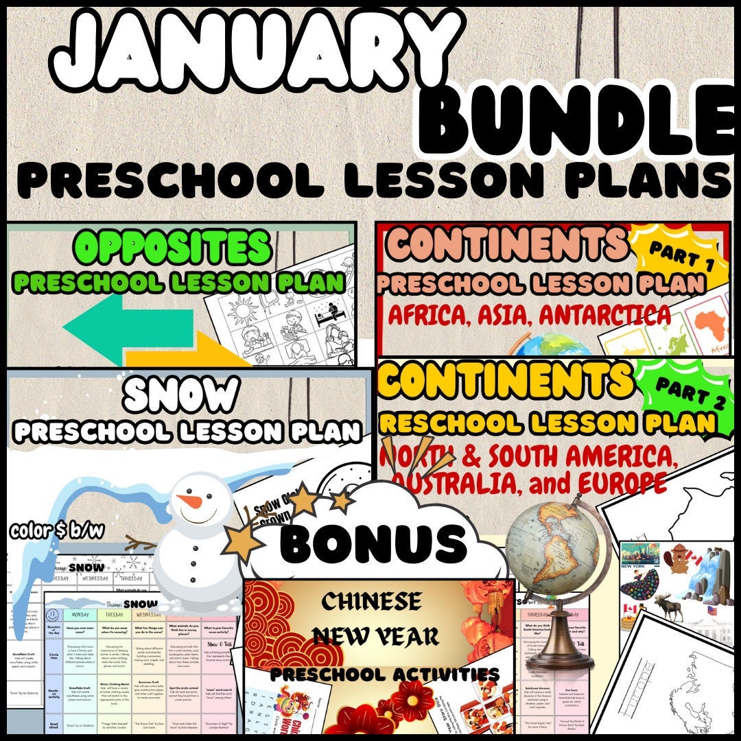 JANUARY BUNDLE Preschool Lesson Plans Snow, Opposites, Continents Part ...