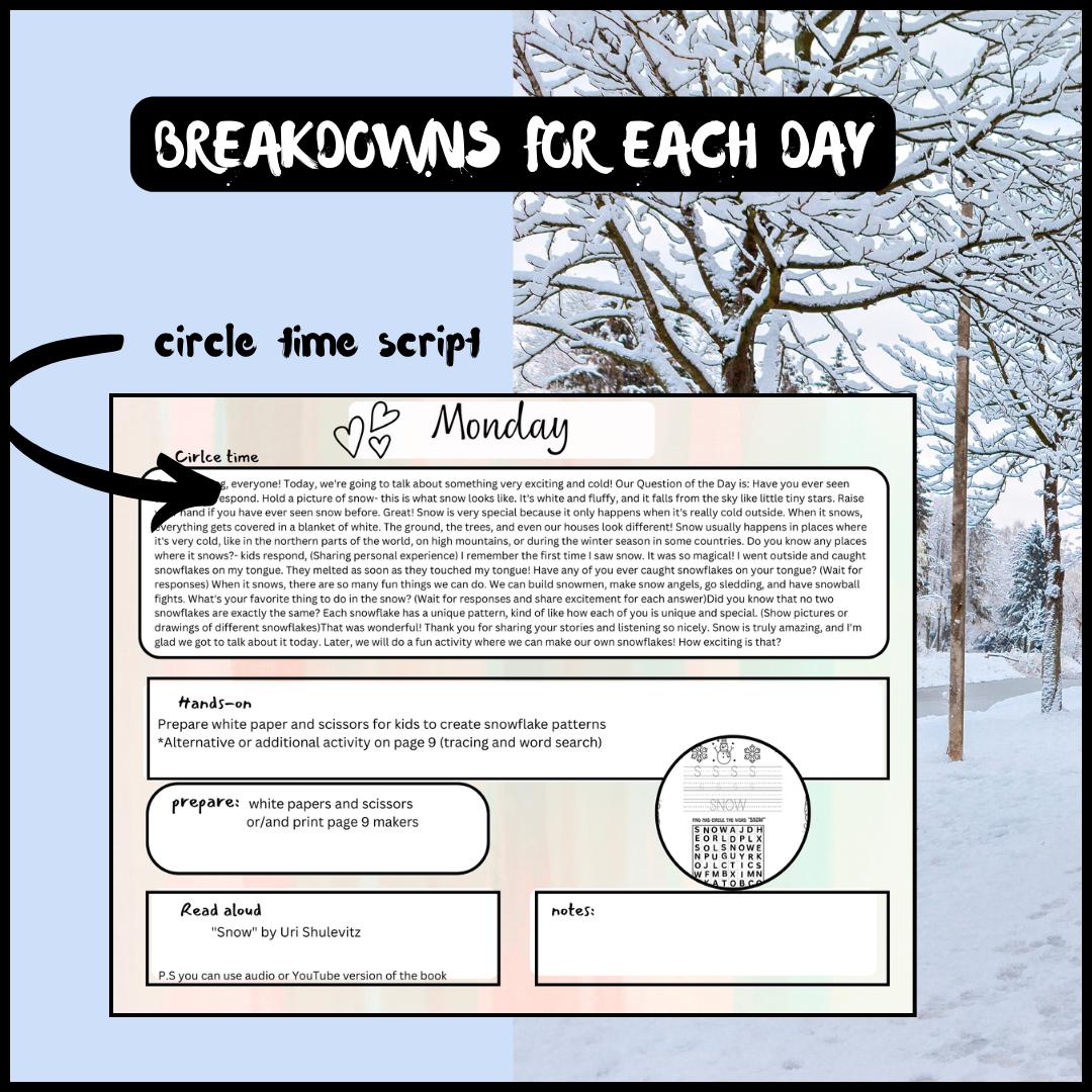 SNOW- Preschool Weekly Lesson Plan - Etsy
