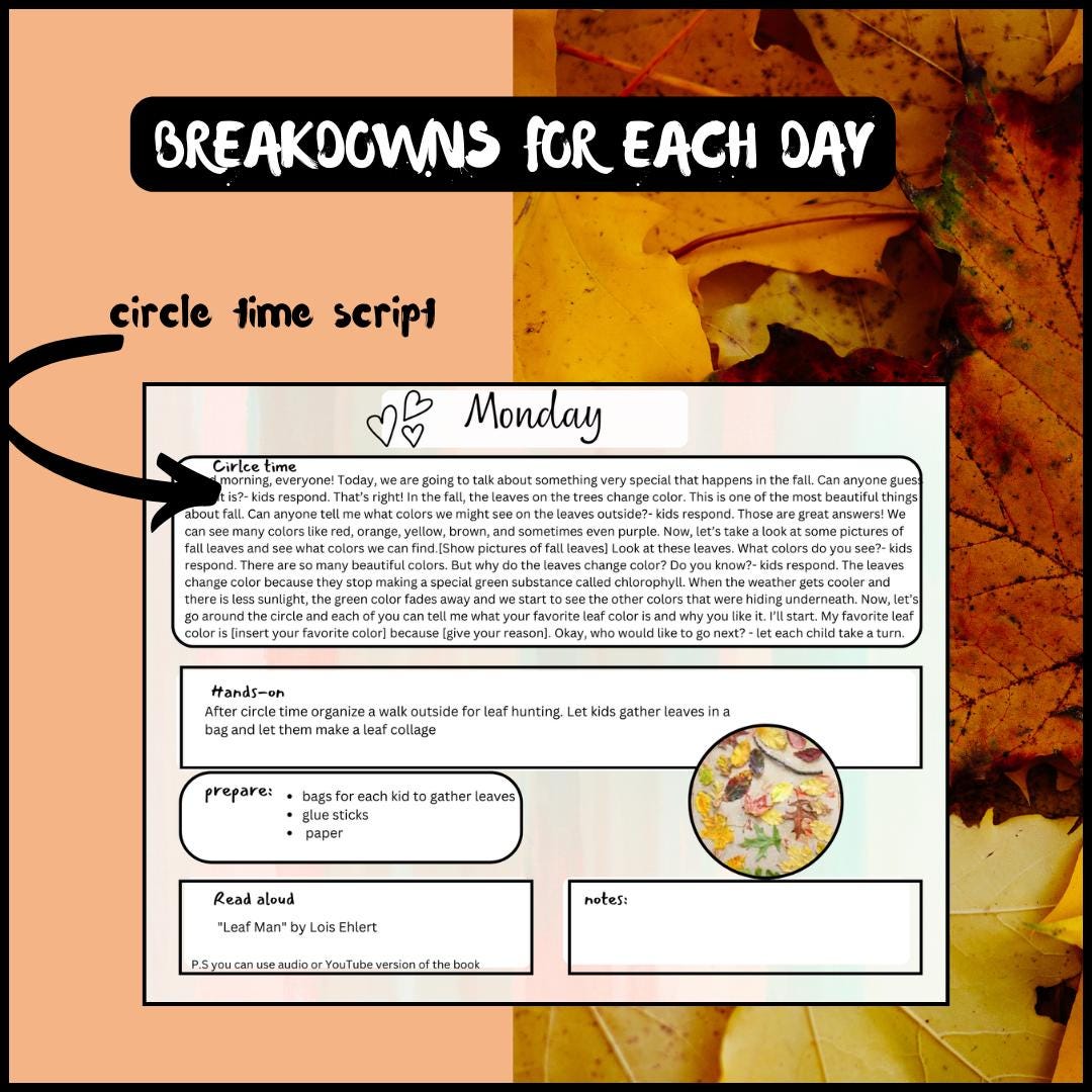 FALL LEAVES- Preschool Weekly Lesson Plan - Etsy