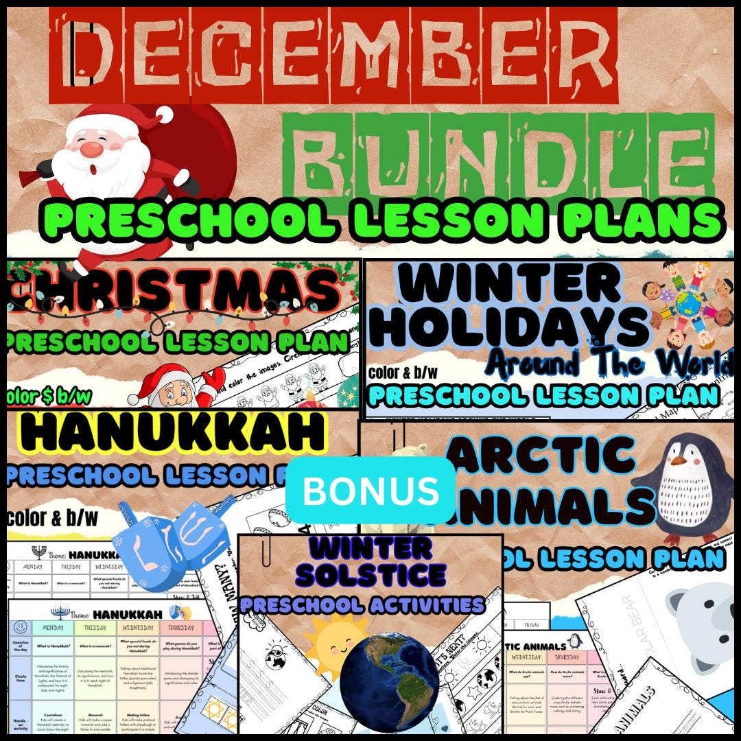 Pack de plans de leçon préscolaire de décembre - Noël, Hanoukka ...