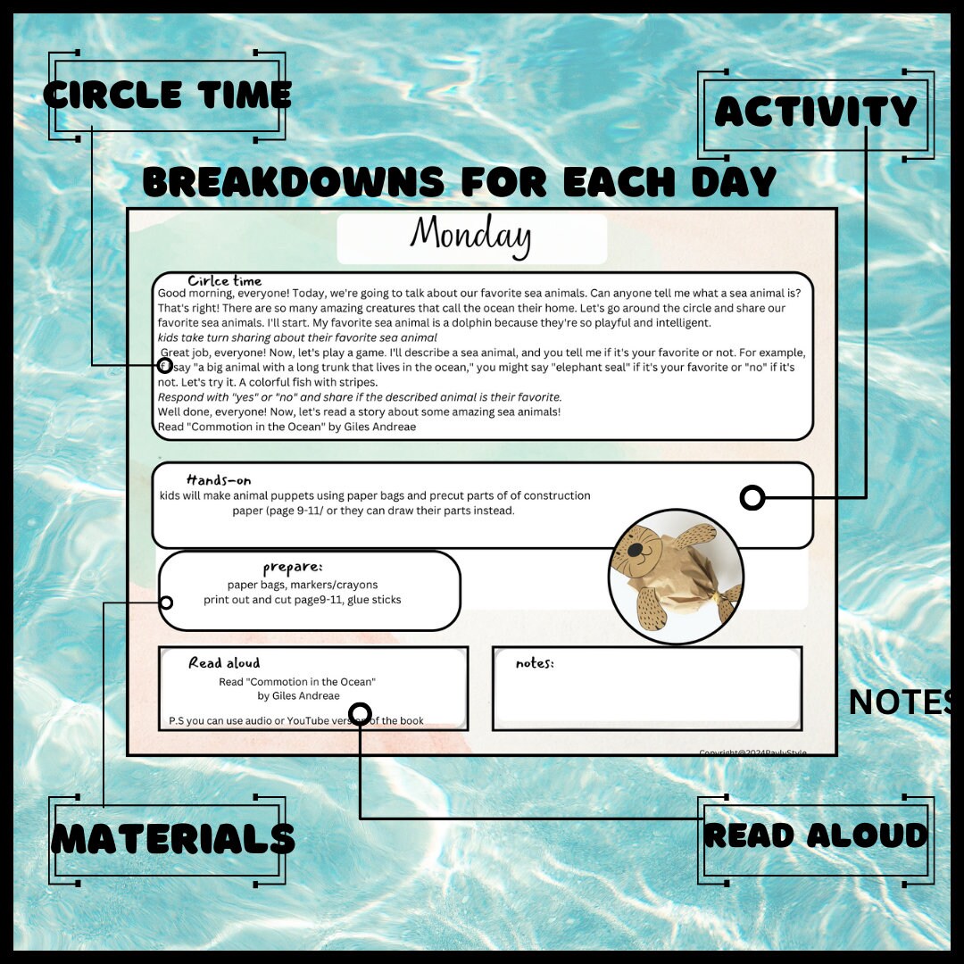 OCEAN Preschool Weekly Lesson Plan - Etsy