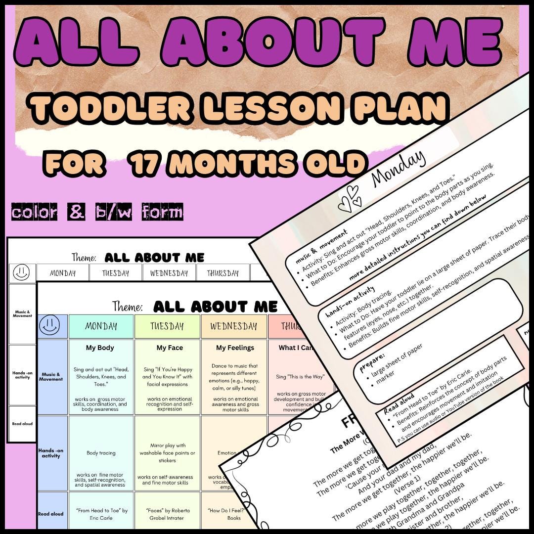 ALL ABOUT ME- Toddler Weekly Lesson Plan (for 17 Months Old) - Etsy