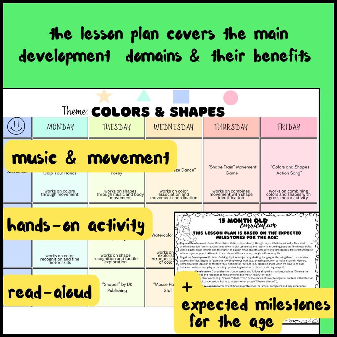 COLORS AND SHAPES- Toddler Lesson Plan for 15 Months-old - Etsy