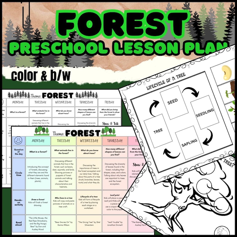 FOREST- Preschool Weekly Lesson Plan - Etsy