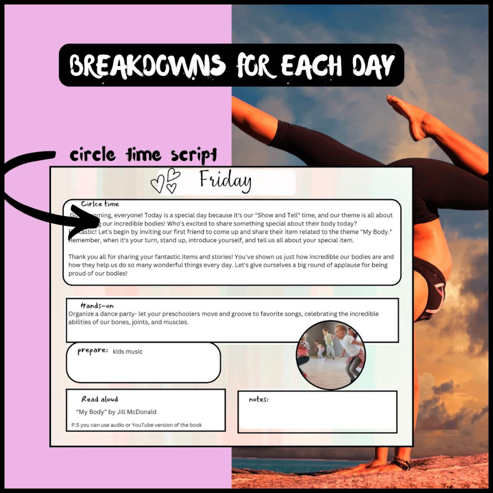 MY BODY- Preschool Weekly Lesson Plan - Etsy