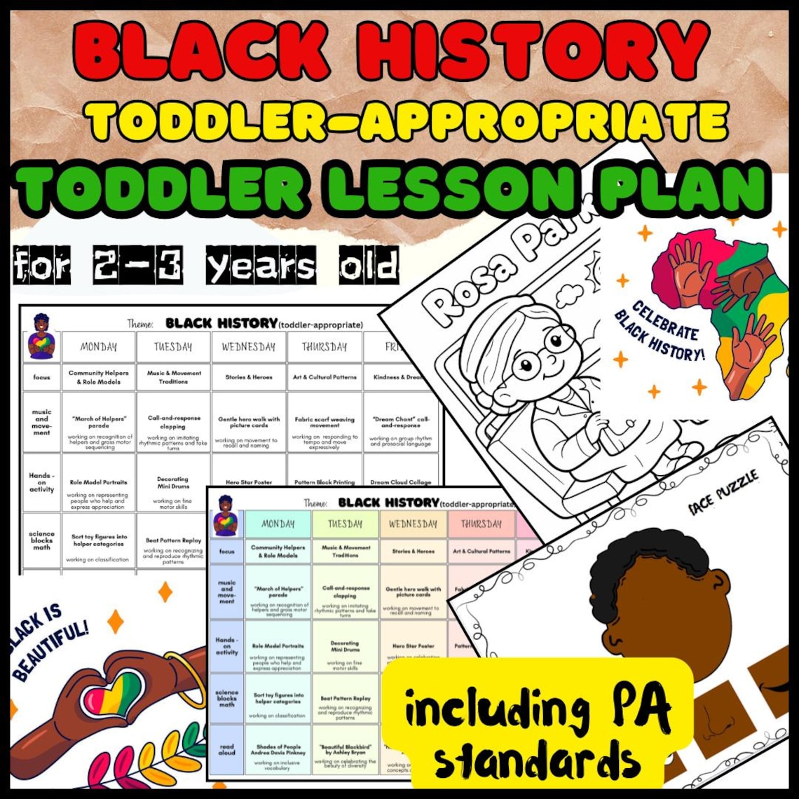 Black History Weekly Toddler Lesson Plan — PA Standards | Printables - Etsy
