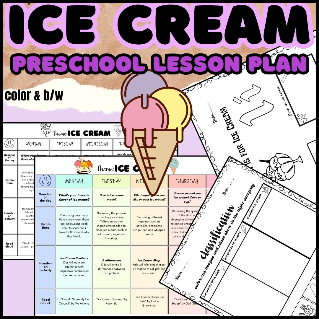 ICE CREAM- Preschool Weekly Lesson Plan - Etsy
