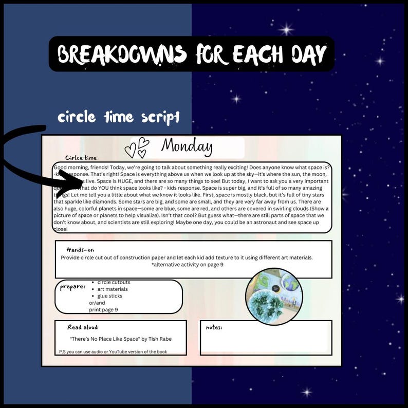 SPACE- Preschool Weekly Lesson Plan - Etsy