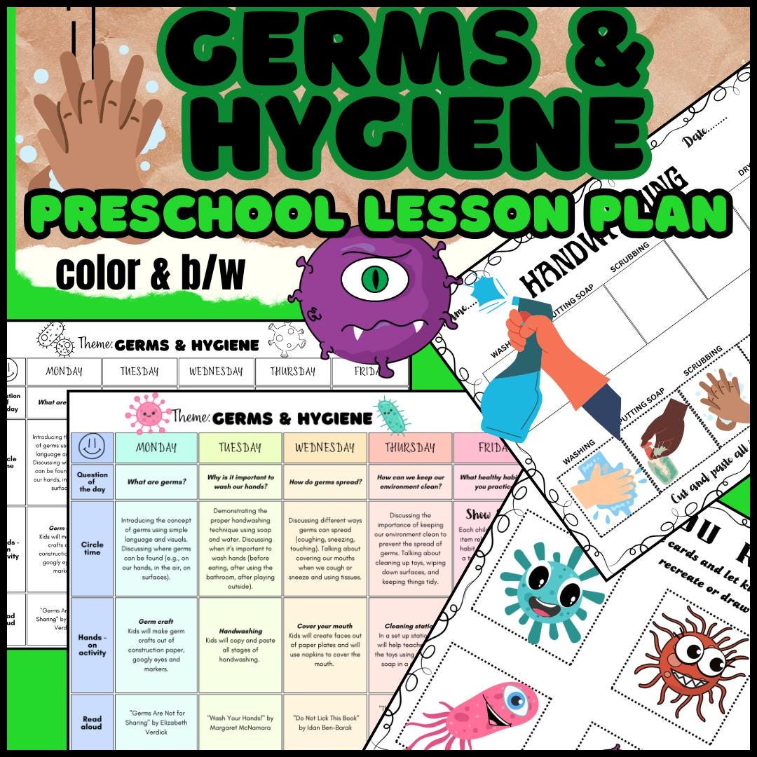 GERMS AND HYGIENE- Preschool Weekly Lesson Plan - Etsy