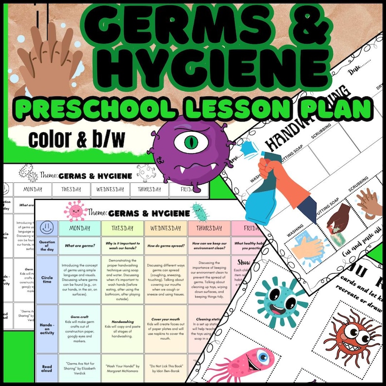 GERMS AND HYGIENE- Preschool Weekly Lesson Plan - Etsy