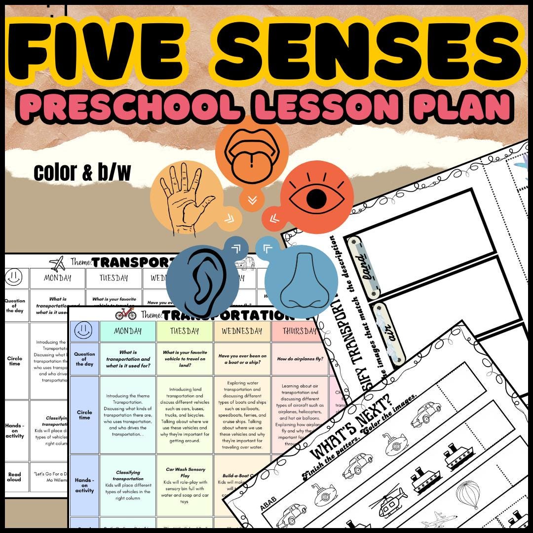 FIVE SENSES- Preschool Weekly Lesson Plan - Etsy
