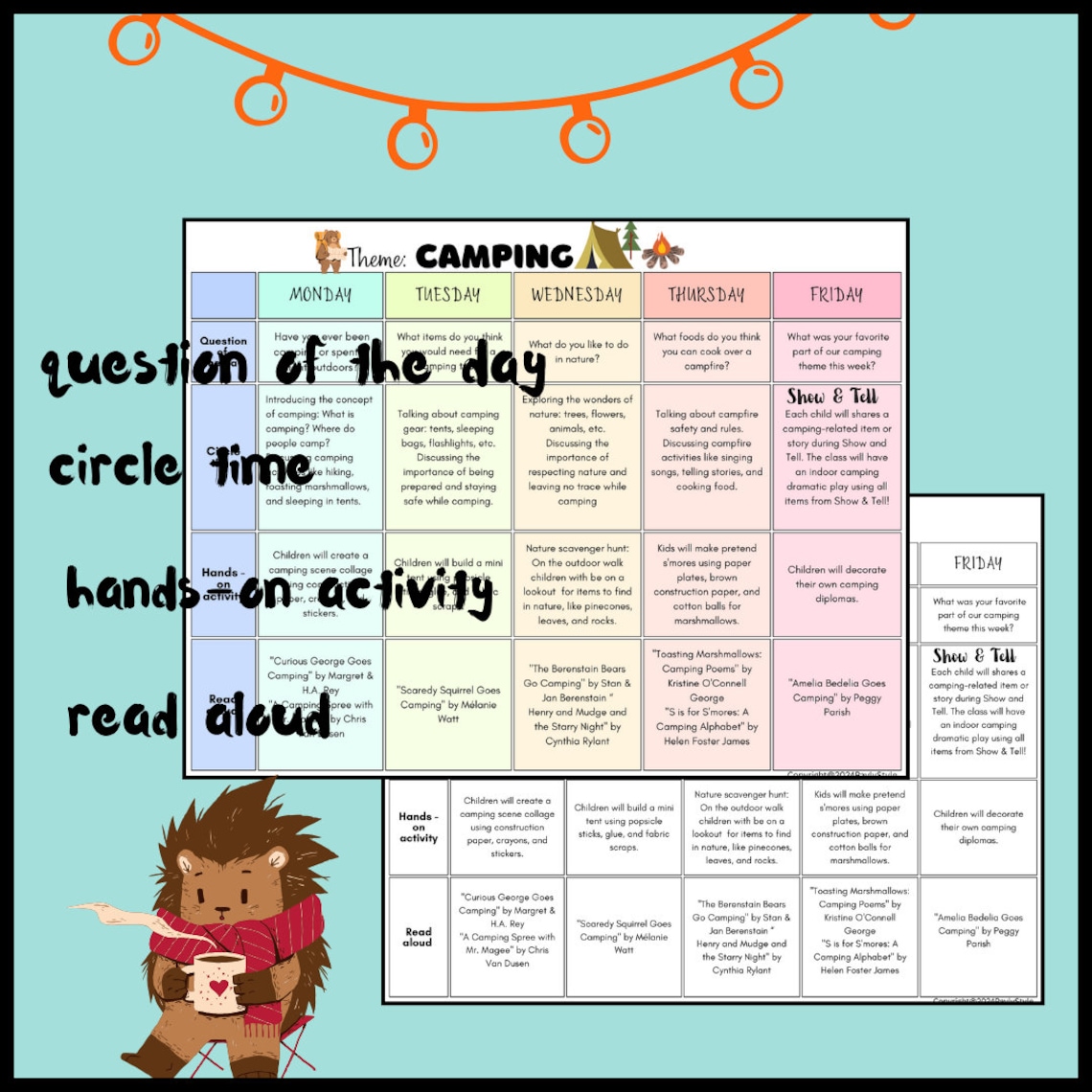 CAMPING Preschool Weekly Lesson Plan - Etsy Canada
