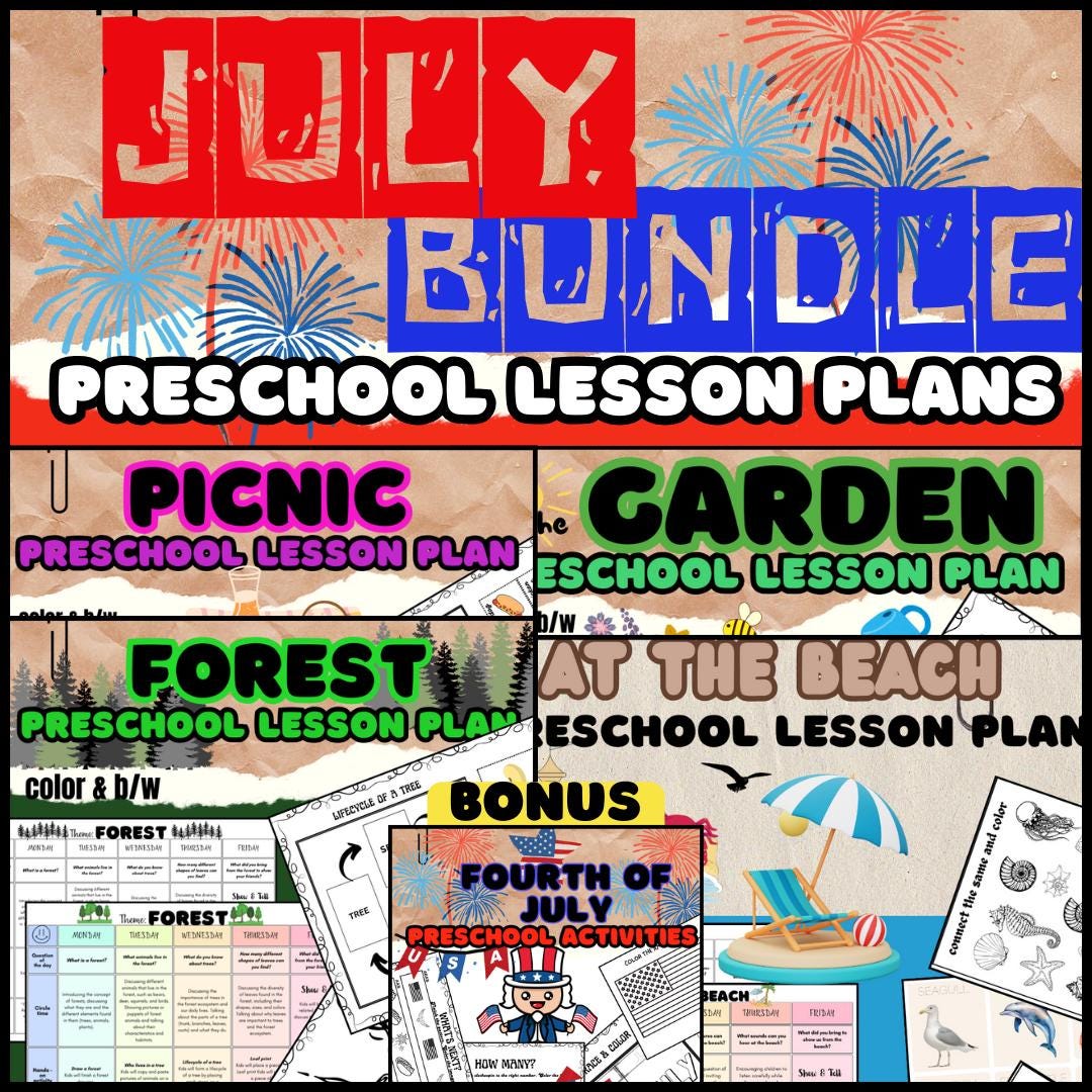 JULY BUNDLE Preschool Lesson Plans- Beach, Picnic, Forest, Garden ...