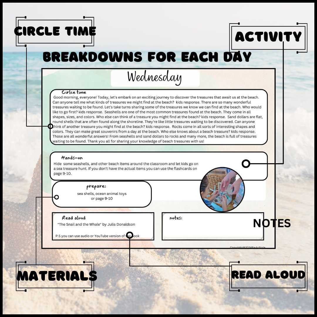 AT THE BEACH Preschool Weekly Lesson Plan - Etsy