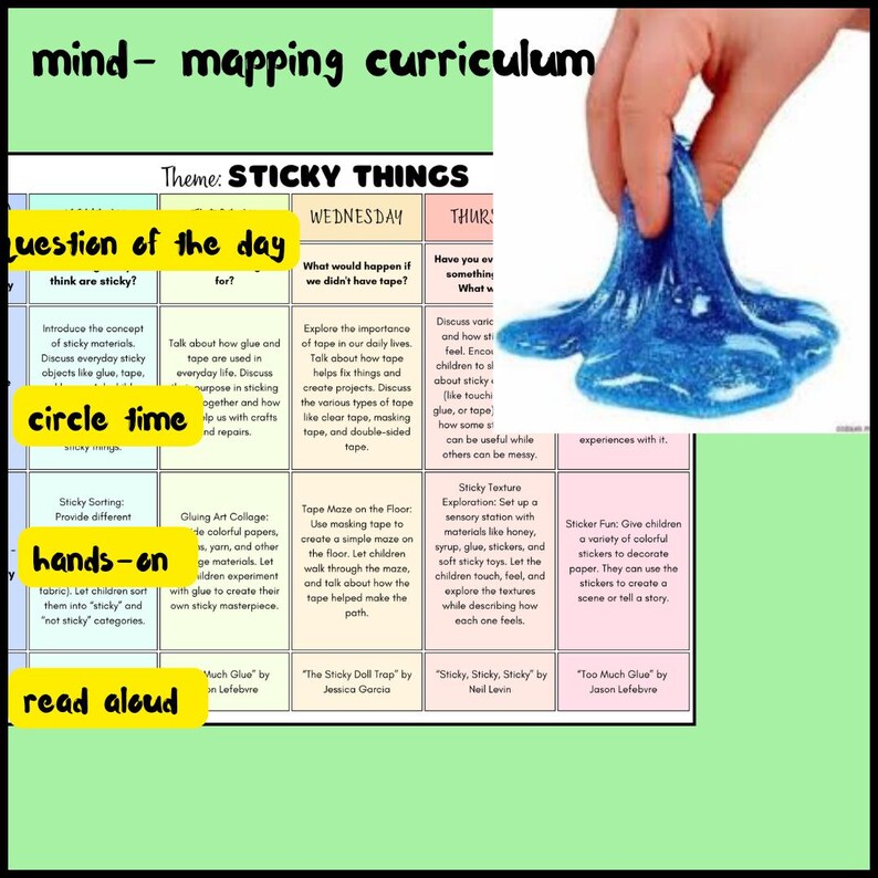 STICKY THINGS- Preschool Weekly Lesson Plan - Etsy