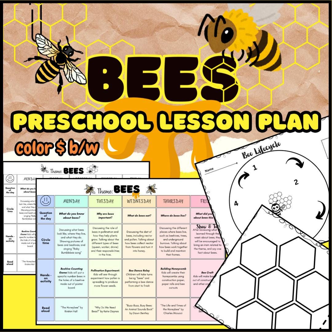 BEES- Preschool Weekly Lesson Plan - Etsy