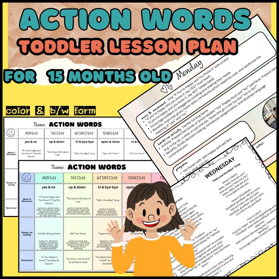 ACTION WORDS - Toddler Weekly Lesson Plan for 15 Months-old - Etsy