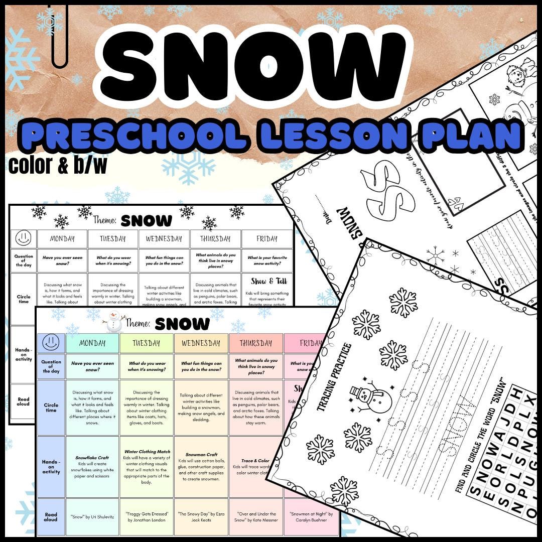SNOW- Preschool Weekly Lesson Plan - Etsy