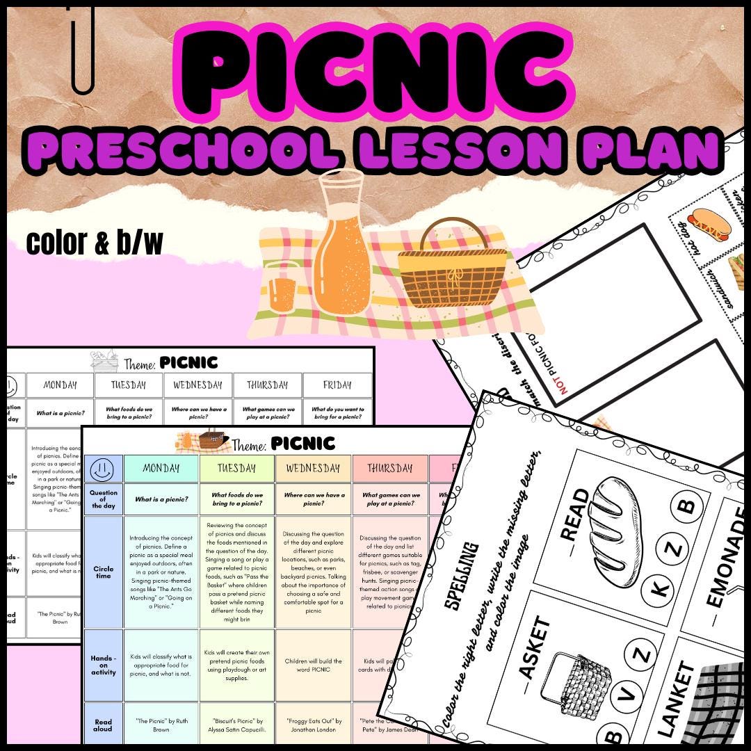 PICNIC- Preschool Weekly Lesson Plan - Etsy