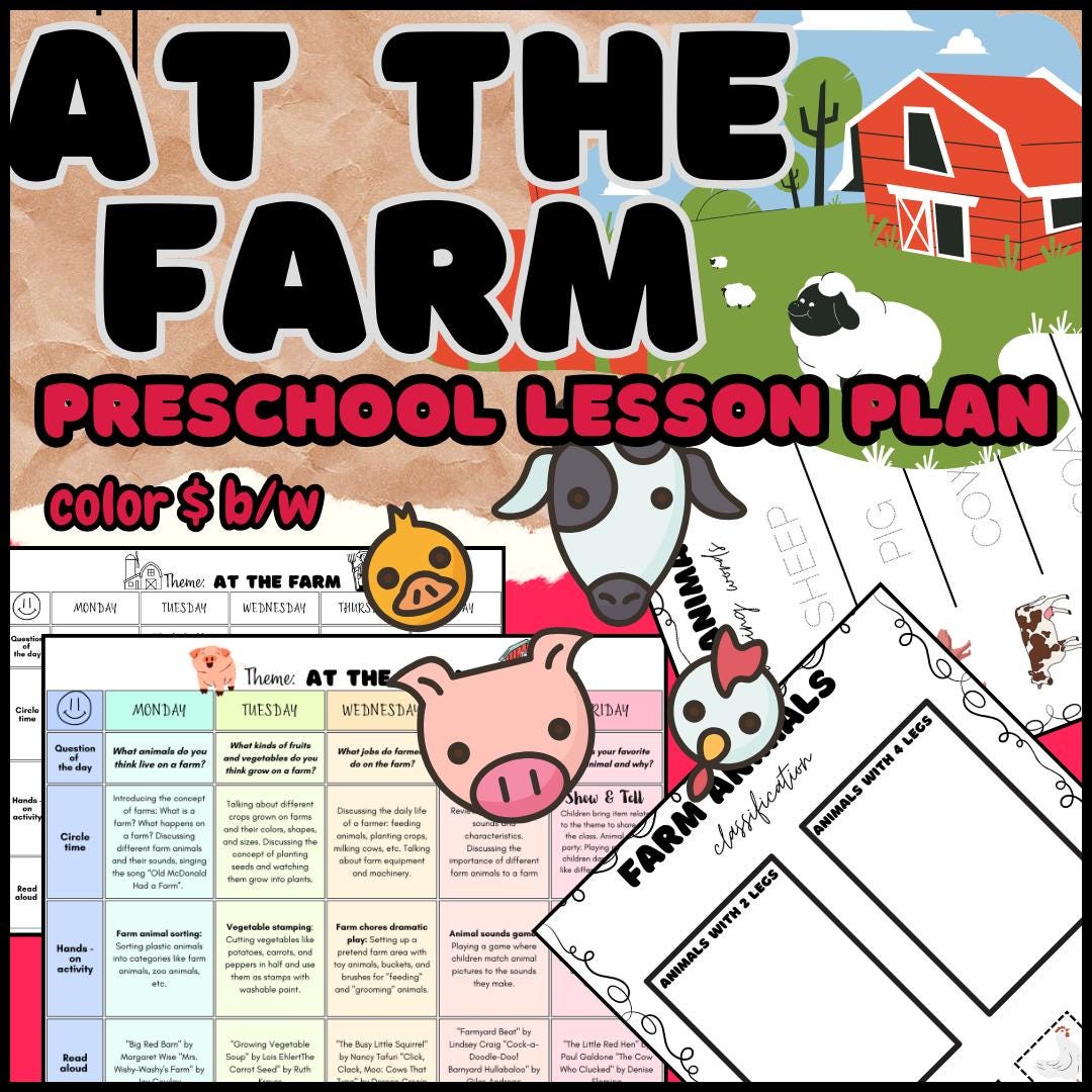 AT THE FARM- Preschool Weekly Lesson Plan - Etsy