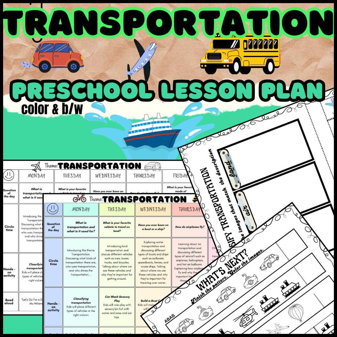 TRANSPORTATION- Preschool Weekly Lesson Plan - Etsy