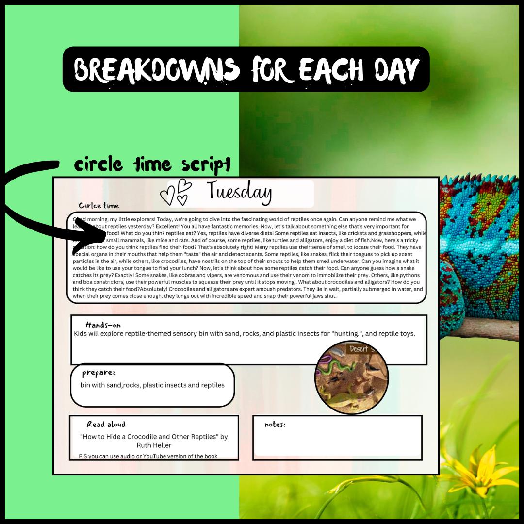 REPTILES- Preschool Weekly Lesson Plan - Etsy