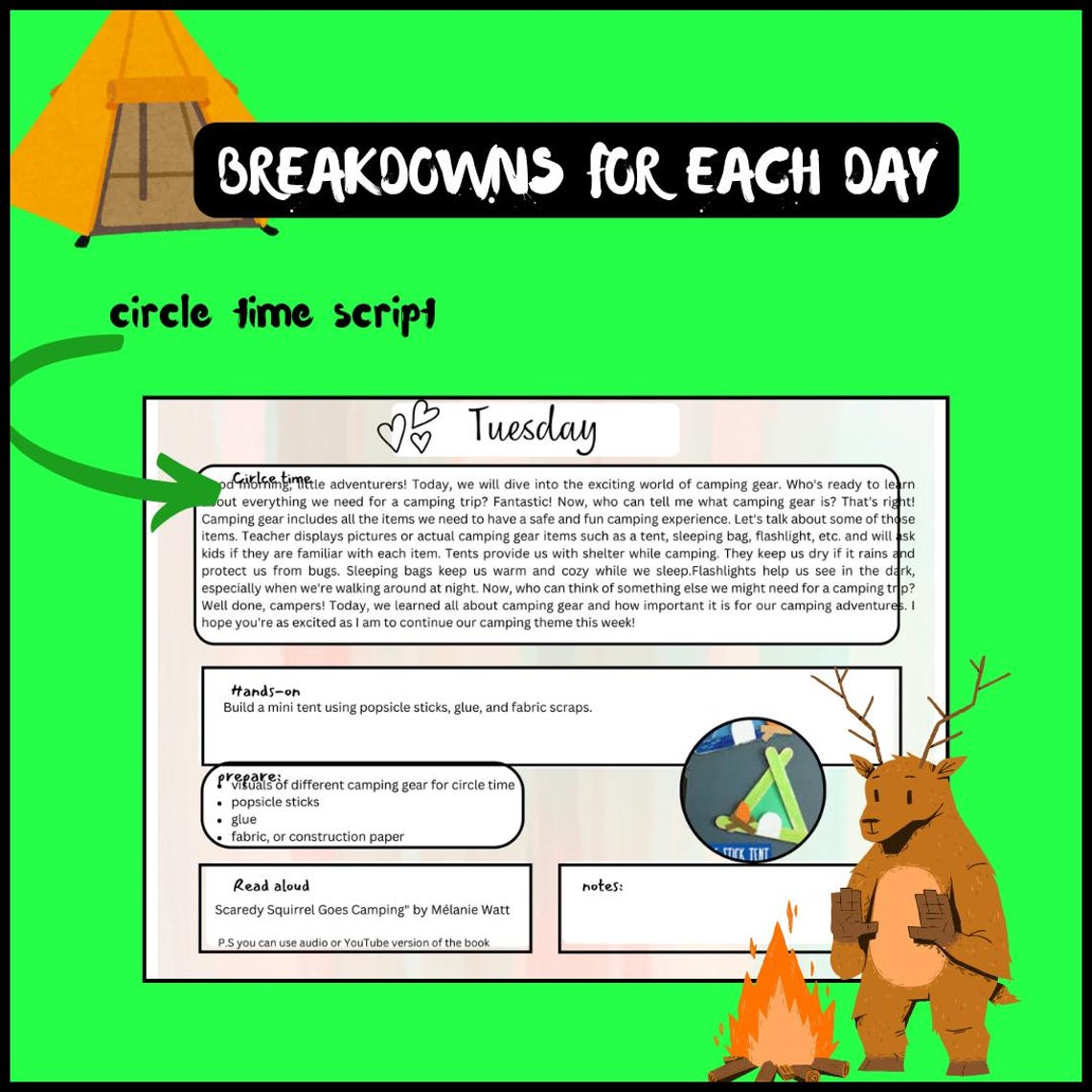 CAMPING- Preschool Weekly Lesson Plan - Etsy Canada