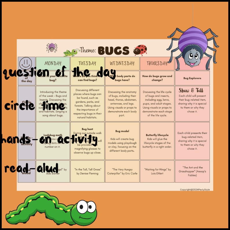 BUGS/ INSECTS Preschool Weekly Lesson Plan - Etsy