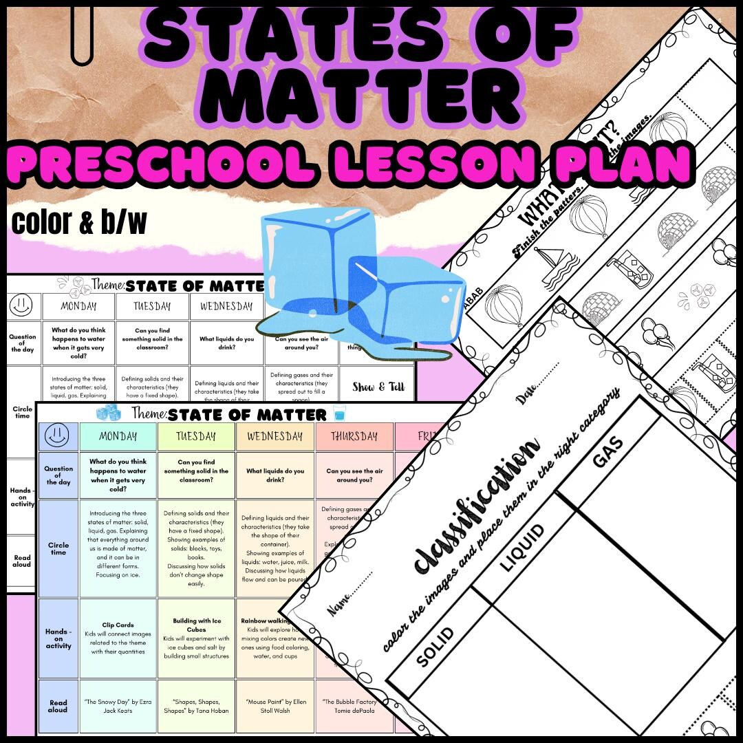 STATES OF MATTER- Preschool Weekly Lesson Plan - Etsy