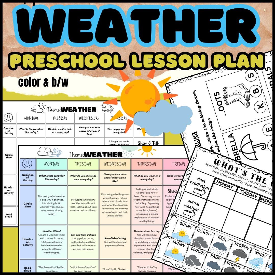 WEATHER- Preschool Weekly Lesson Plan - Etsy
