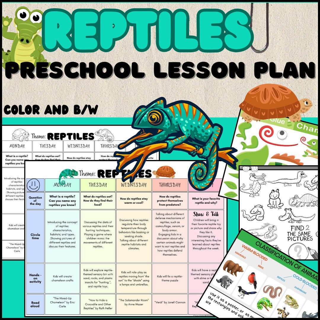 REPTILES Preschool Weekly Lesson Plan - Etsy