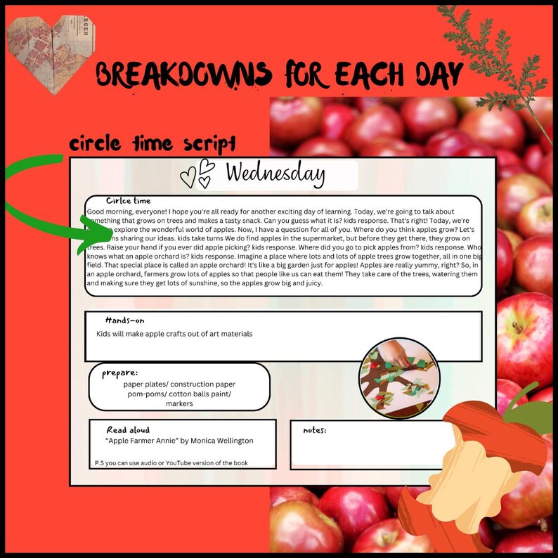 APPLES- Preschool Weekly Lesson Plan - Etsy