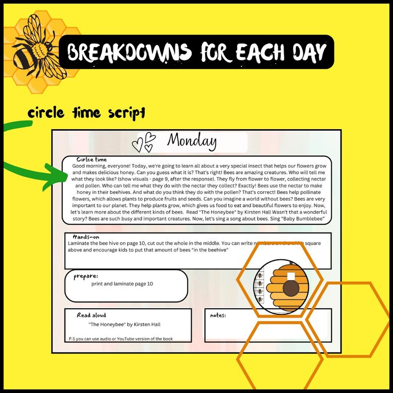 BEES- Preschool Weekly Lesson Plan - Etsy