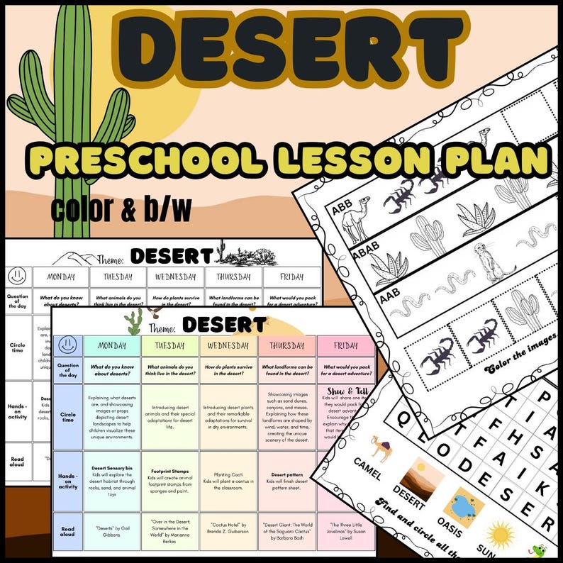 DESERT- Preschool Weekly Lesson Plan - Etsy