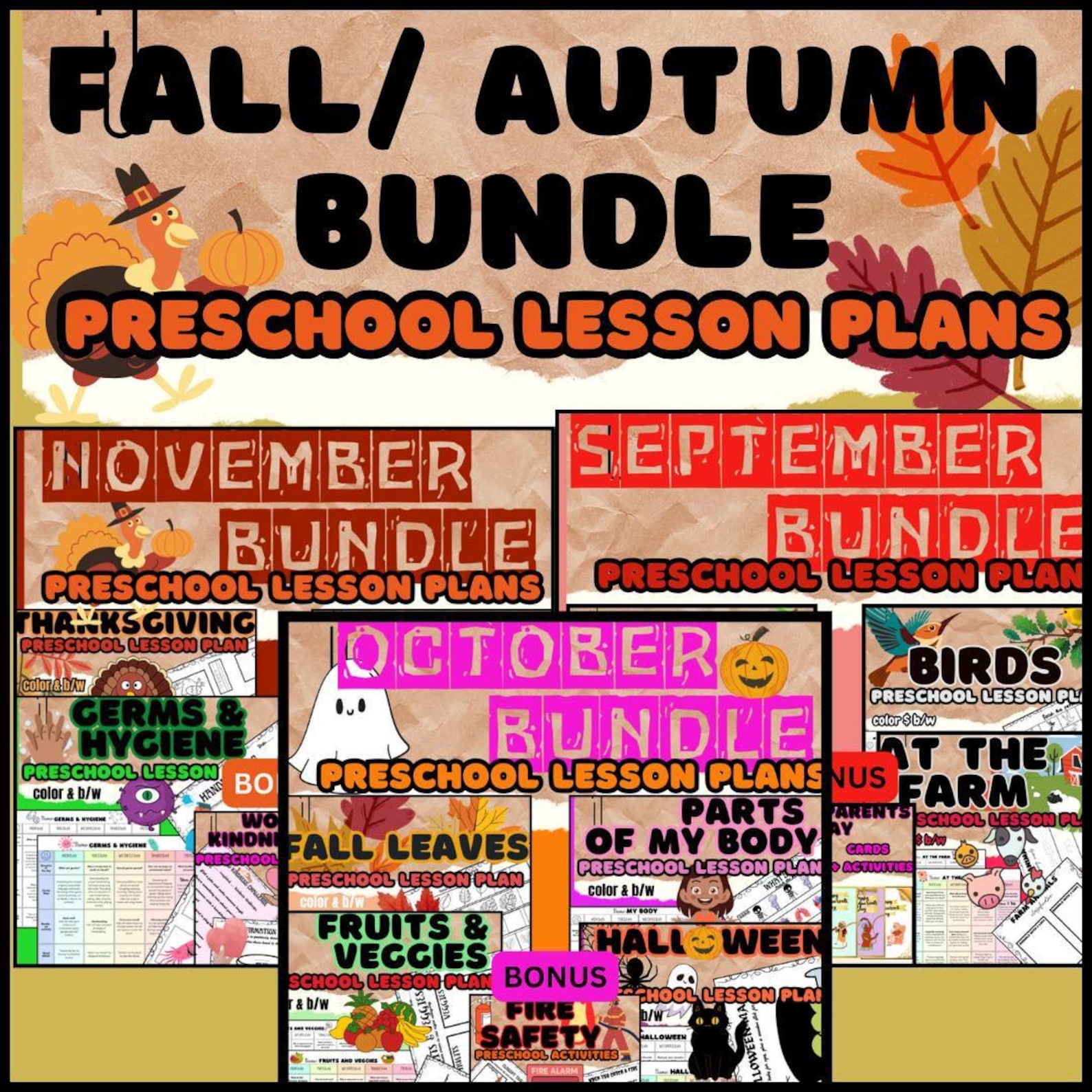 Fall Preschool Lesson Plans Bundle September, October, November (PDF ...