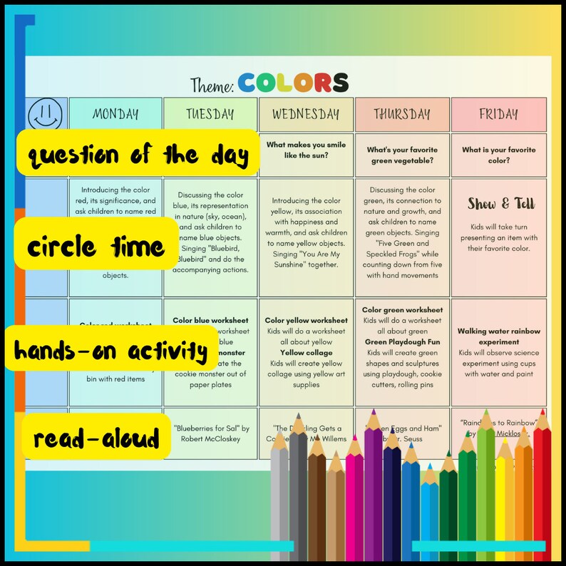 COLORS Preschool Lesson Plan - Etsy