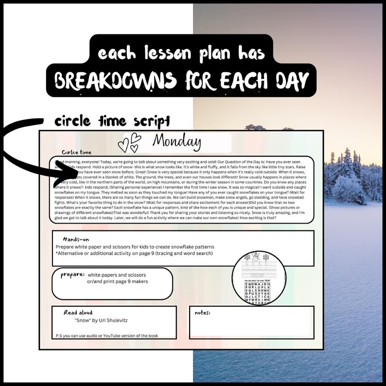 JANUARY BUNDLE Preschool Lesson Plans- Snow, Opposites, Continents Part ...