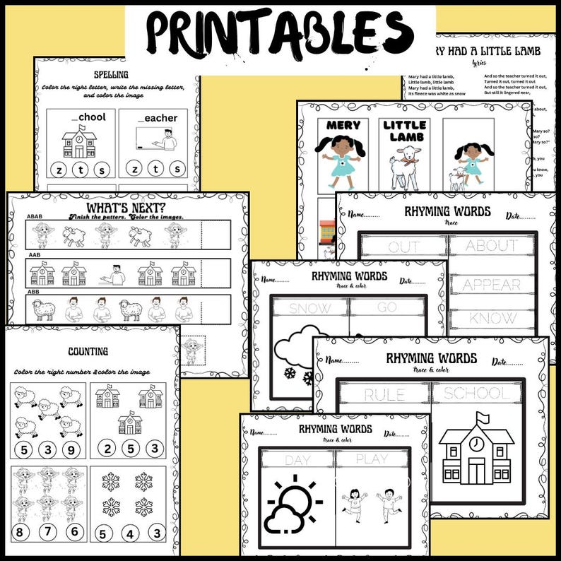 Mary Had a Little Lamb- Activities for Preschool - Etsy