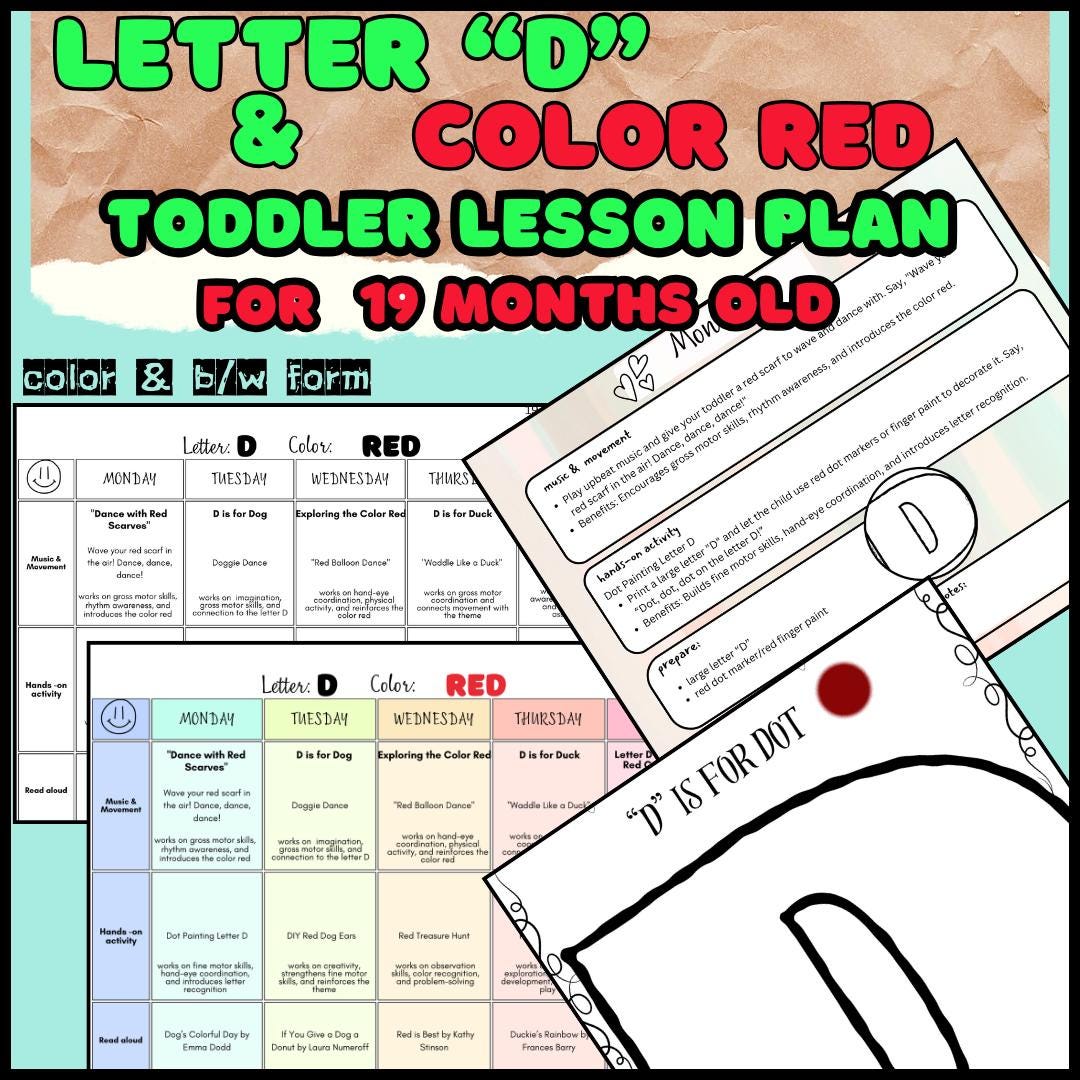 Letter "d" and Color "red" - Toddler Weekly Lesson Plan (19 Months Old ...