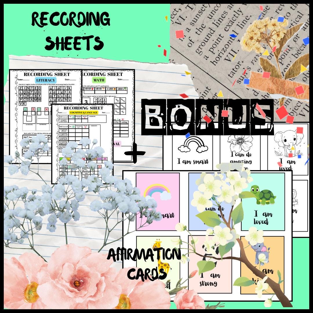 Pre-k Assessment & Recording Sheets | Printable Binder-friendly - Etsy