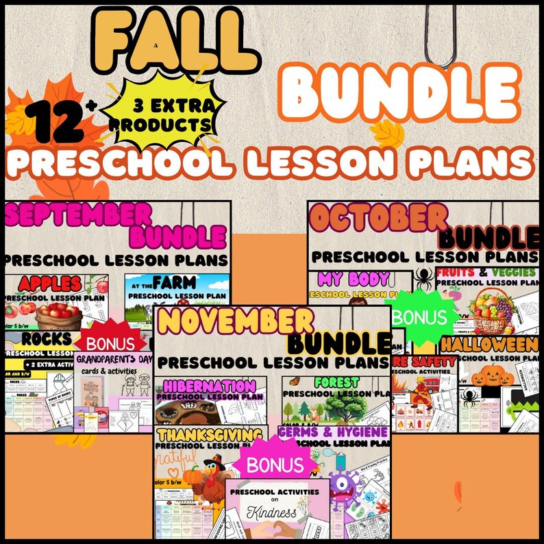 FALL/AUTUMN BUNDLE 12 Lesson Plans Bonus 3 Extra Products the Bundle ...