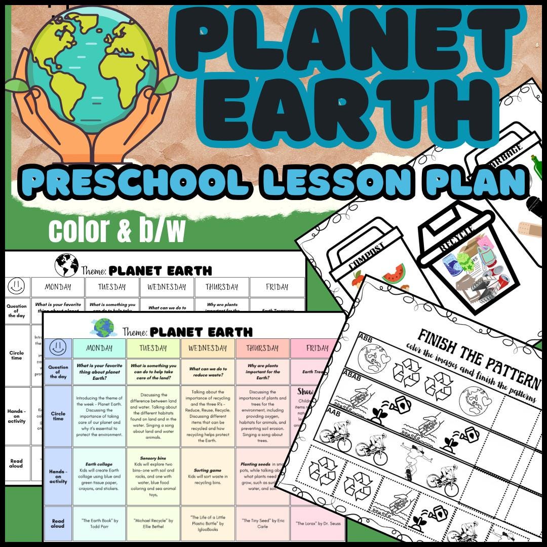 PLANET EARTH- Preschool Weekly Lesson Plan - Etsy