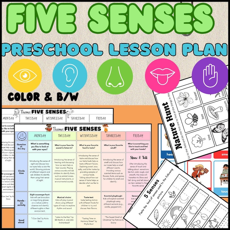 FIVE SENSES Preschool Weekly Lesson Plan - Etsy