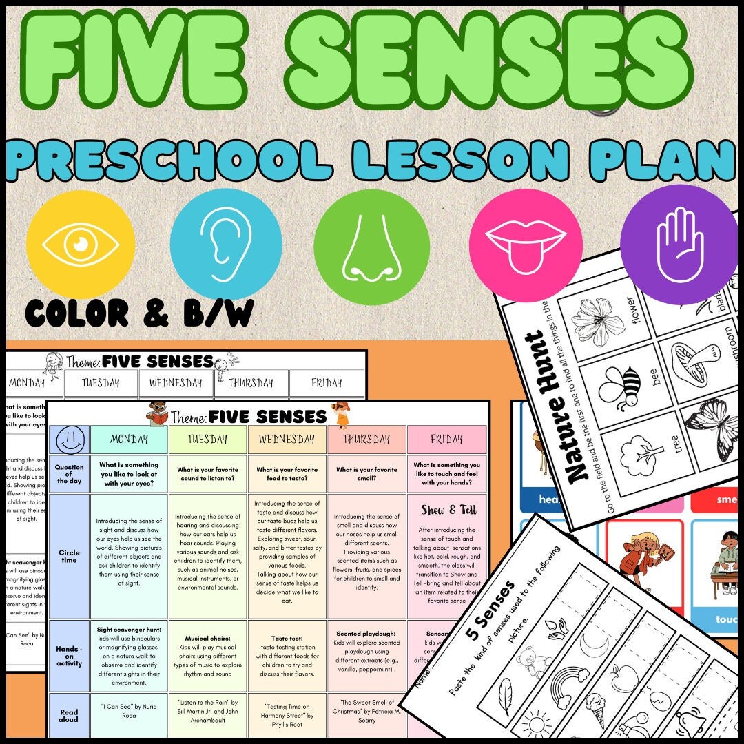 FIVE SENSES Preschool Weekly Lesson Plan - Etsy