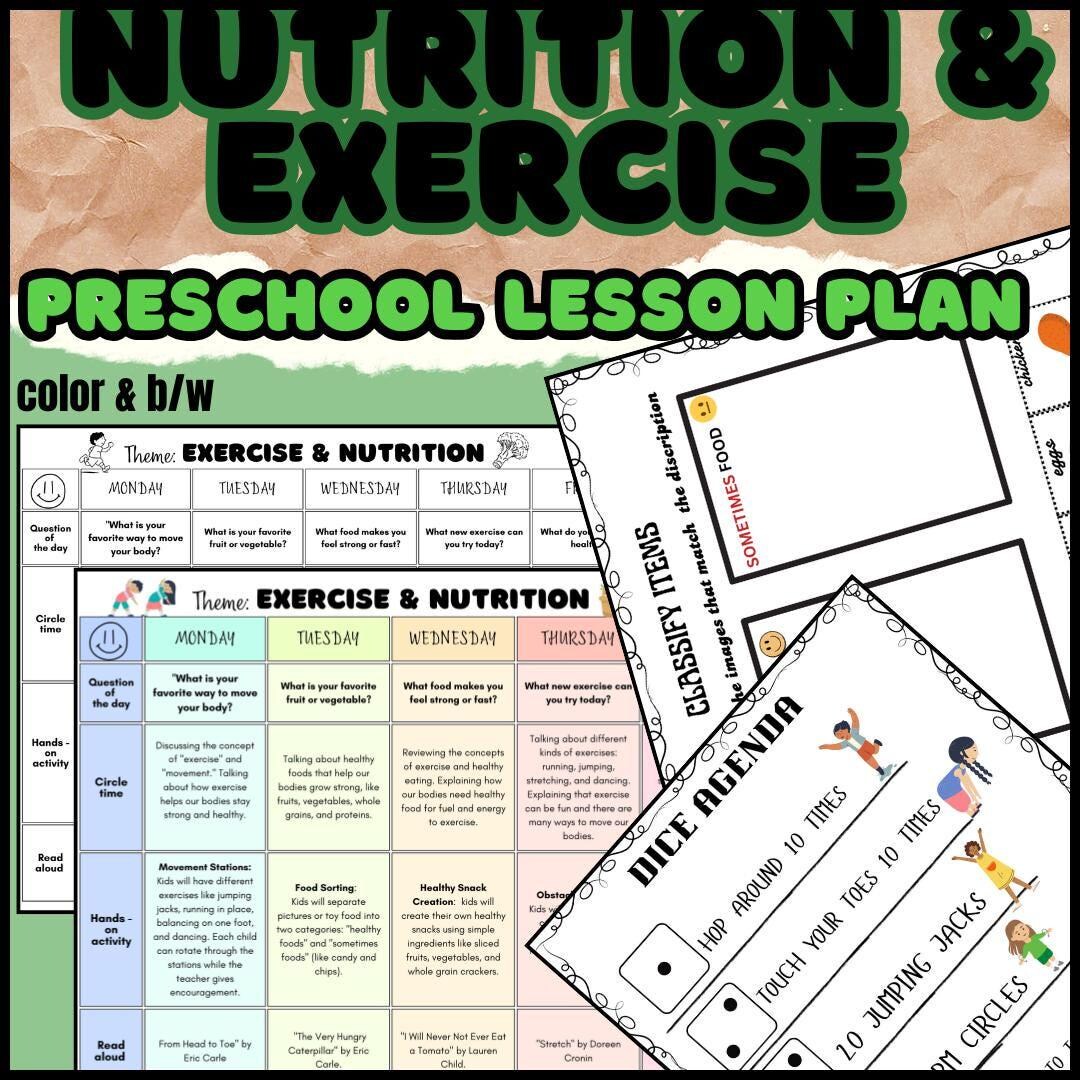 NUTRITION AND EXERCISE- Preschool Weekly Lesson Plan - Etsy