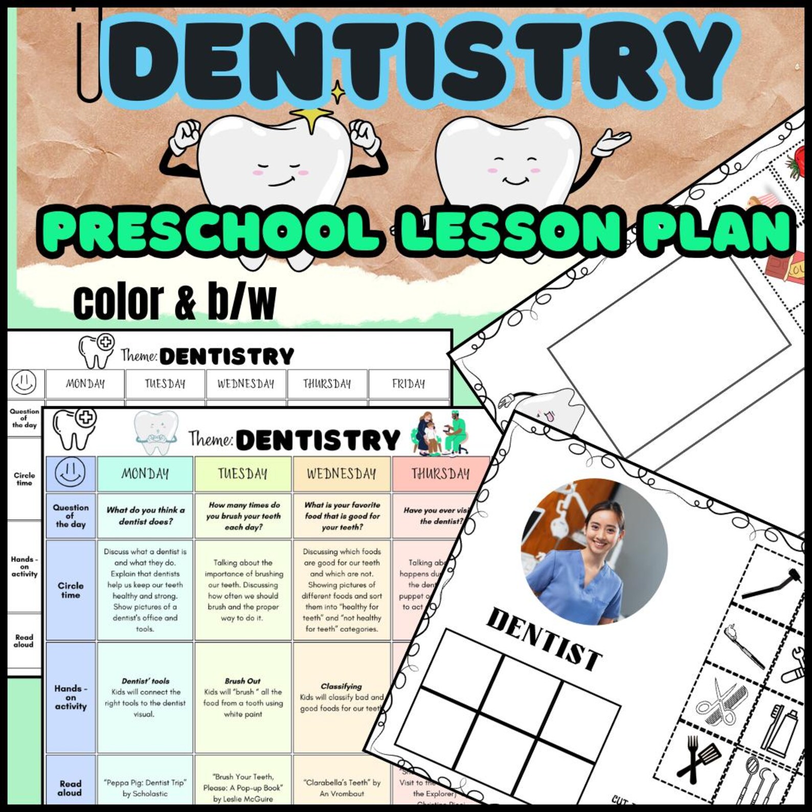 DENTISTRY- Preschool Weekly Lesson Plan - Etsy