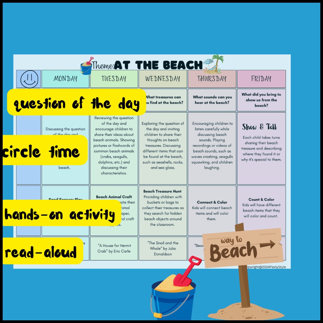 AT THE BEACH Preschool Weekly Lesson Plan - Etsy