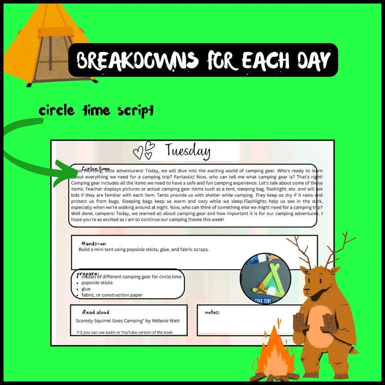 CAMPING- Preschool Weekly Lesson Plan - Etsy